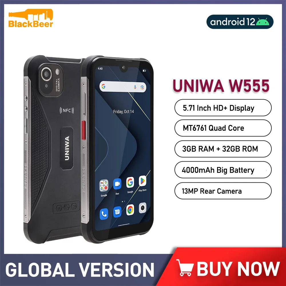 UNIWA W555 5.71 인치 휴대폰, 3G RAM, 32G ROM, 안드로이드 12 스마트폰, MT6761 쿼드 코어 ...