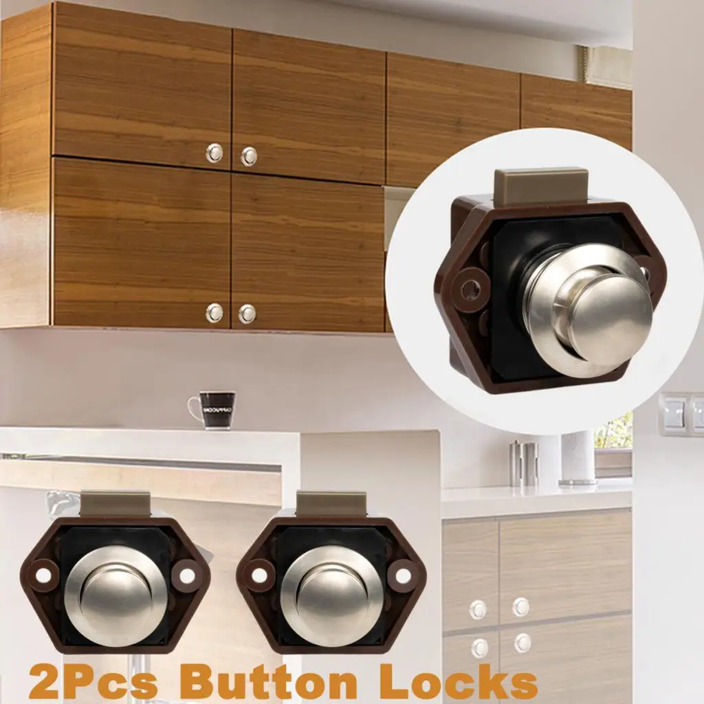 2Pcs Brown Push Button Drawer Cupboard Door Latch Knob Cabinet Locks ...