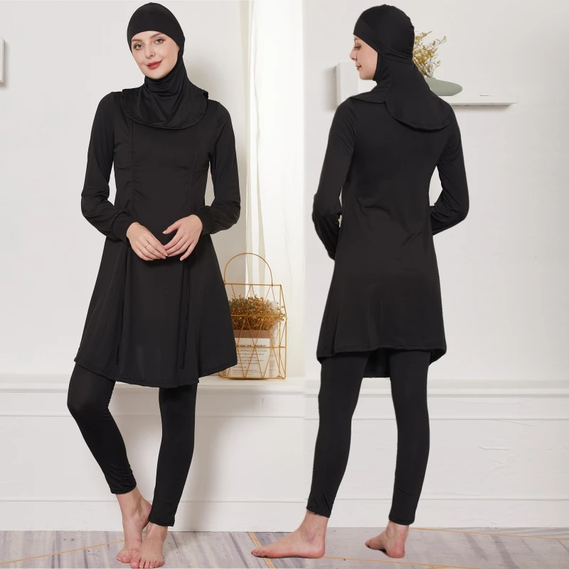 3 Pieces Black Swimwear Full Cover Women Muslim Islamic Beach Bathing ...