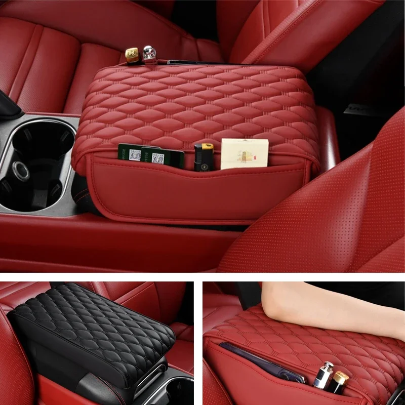 PU-Leather-Car-Armrest-Mat-With-storage-bag-Center-Console-Auto ...