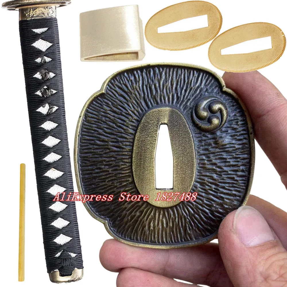 26cm-Black-Ito-Handle-Katana-Tsuka-Alloy-Tsuba-Fuchi-Kashira-Habaki ...