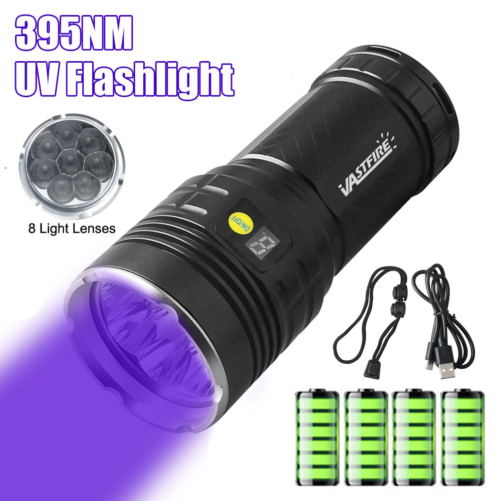 UV-Flashlight-395nm-Powerful-Ultraviolet-Torch-USB-Rechargeable ...