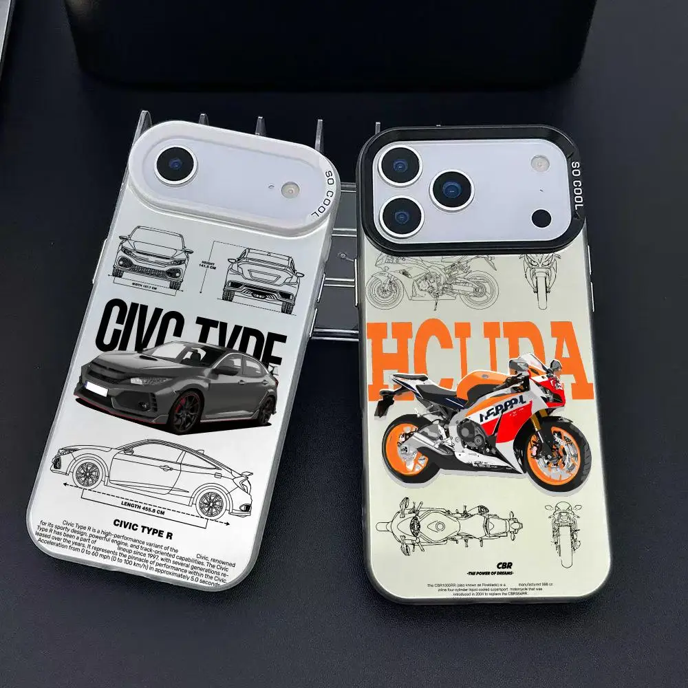 C-Civic type Cbr MOTO Phone Case For iPhone 17 16 15 14 13 12 11 Pro ...