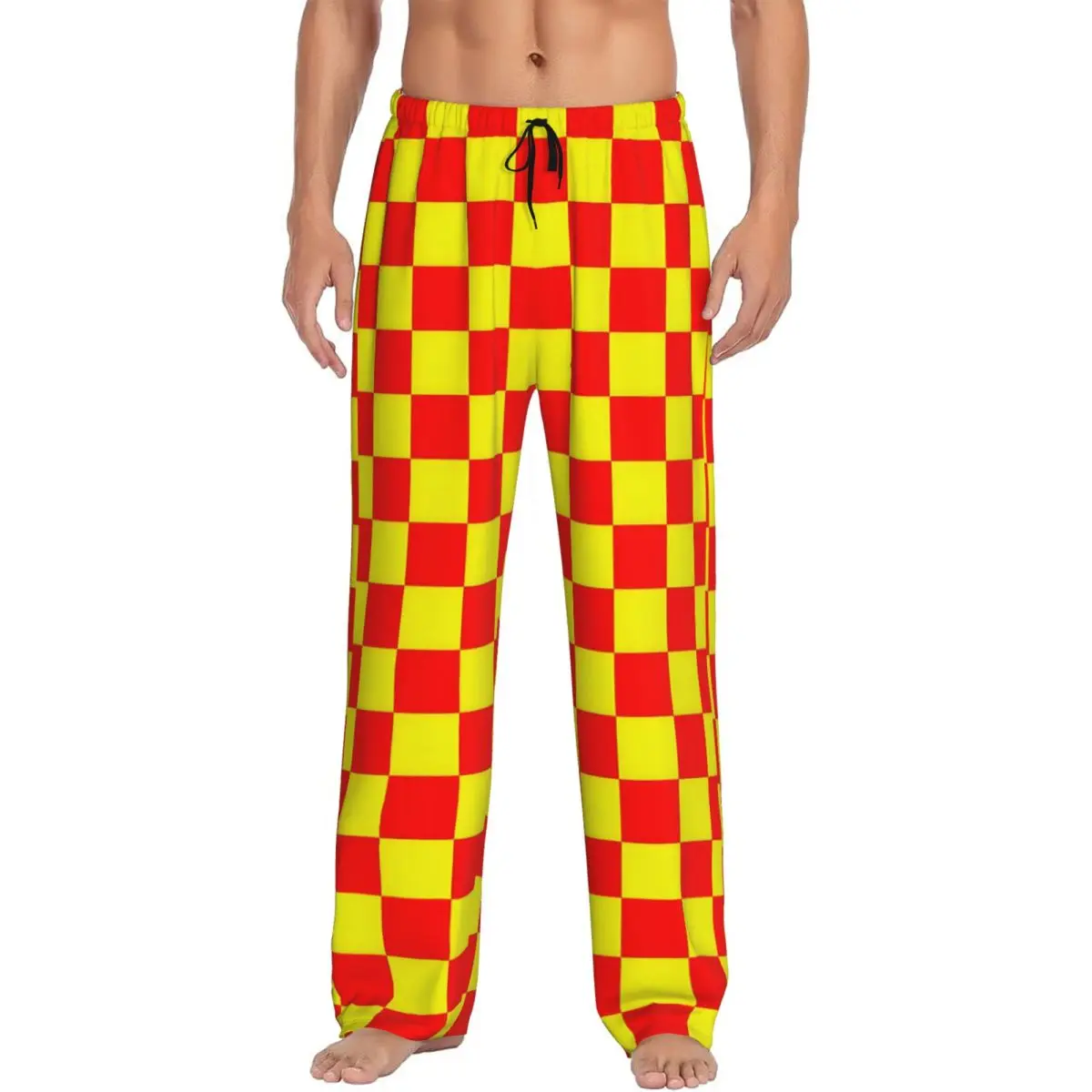 Custom Checker Pajama Pants Men Red And Yellow Sleepwear Lounge Sleep ...