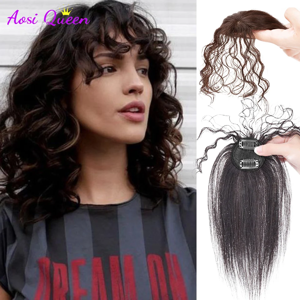 AS curly 3D flequillo frontal sintético, extensiones de cabello ...