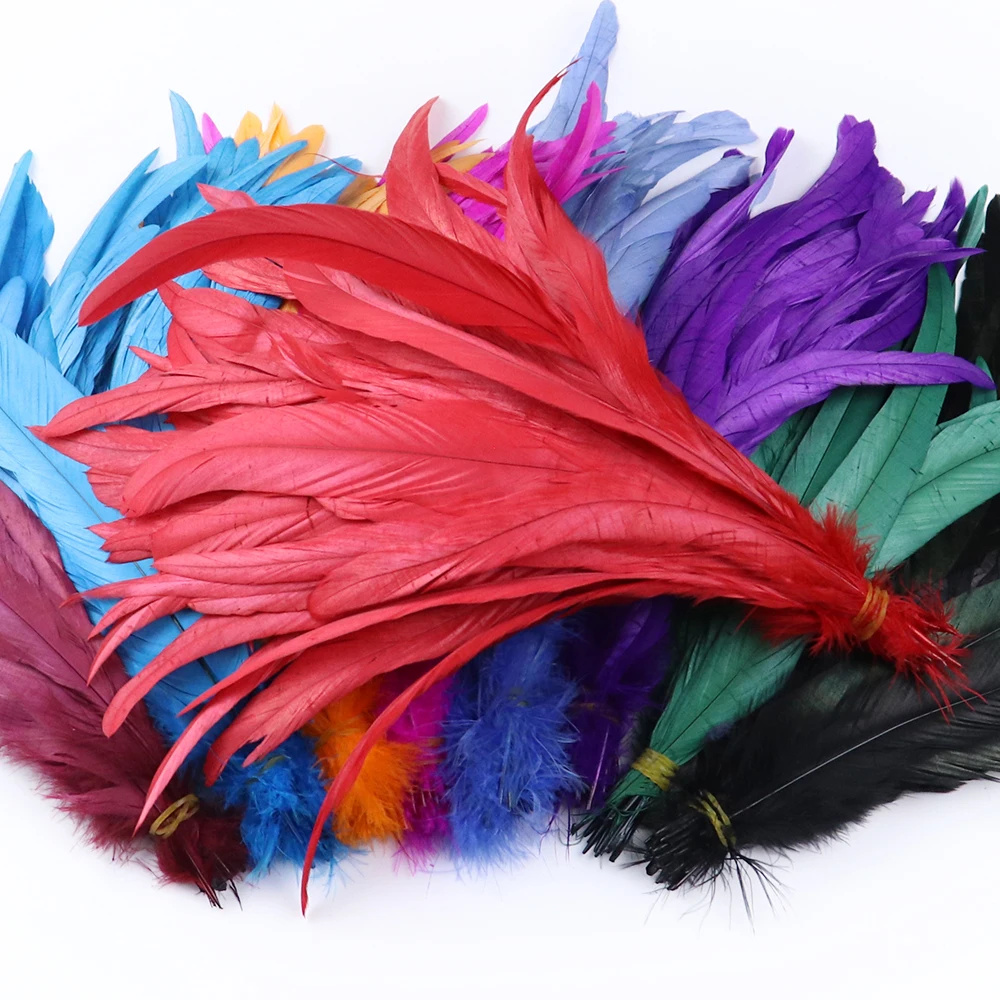 100PCS/lot Red Rooster Tail Feathers Bulk 25-40CM Colorful Chicken ...