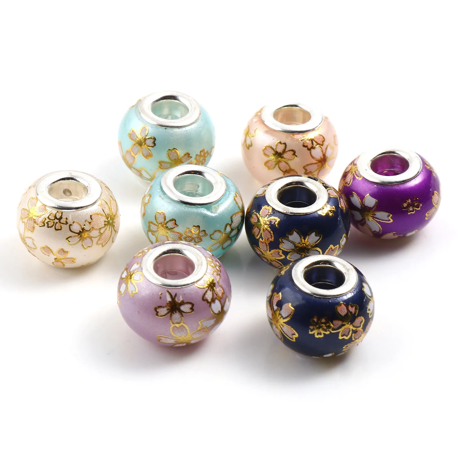 5-PCs-Vintage-European-Style-Large-Hole-Charm-Beads-Silver-Color-Glass ...