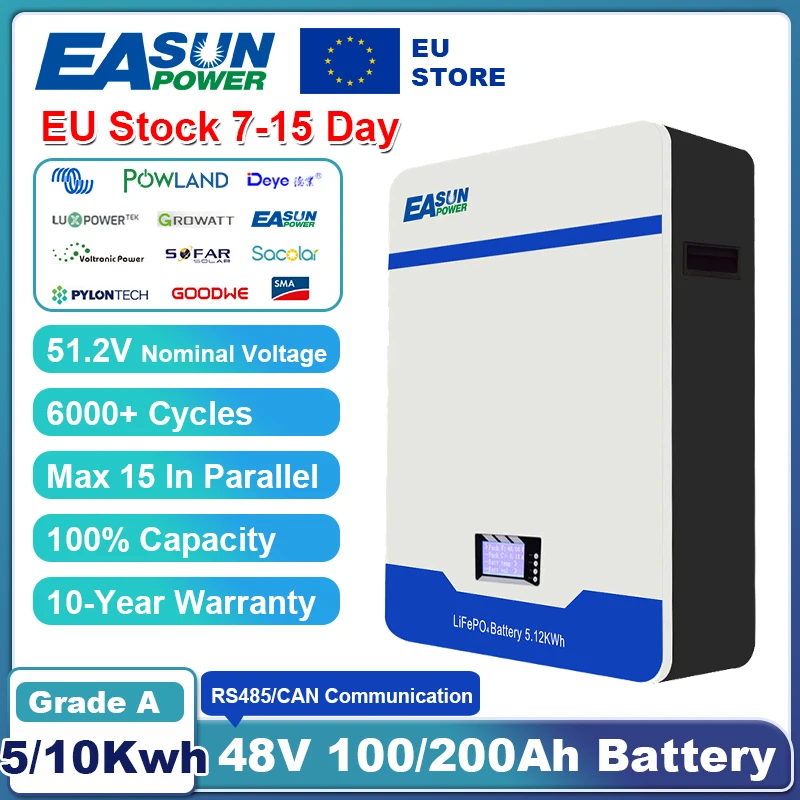 EASUN 48V 100AH 200AH LiFePO4 Battery Pack 51.2V 5KWH 10KWH Lithium ...