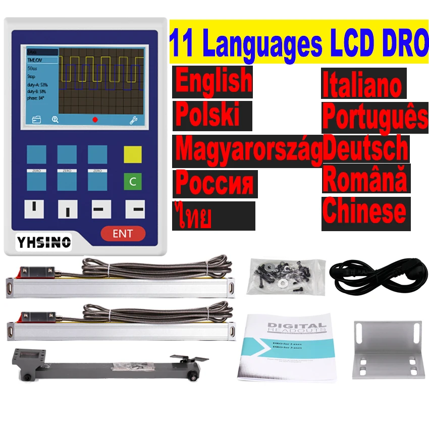 YHSINO Juego de lectura Dro Digital LCD de 2 ejes 11 idiomas regla óptica de escala de vidrio ...