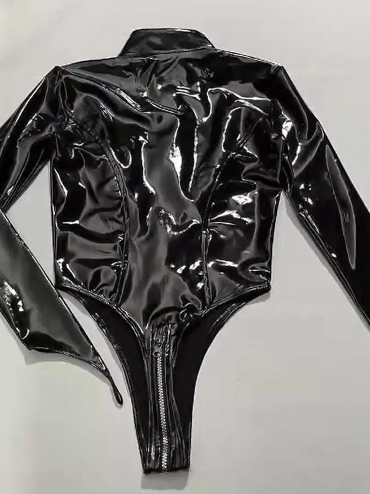 Shiny-Faux-PU-Leather-Zipper-Open-Crotch-Bodysuit-Wet-Look-PVC-Catsuit ...
