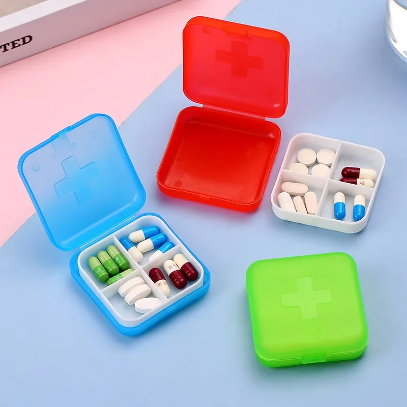 4Grids Cross Print Pill Box Portable Mini Plastic Pill Storage Pure ...