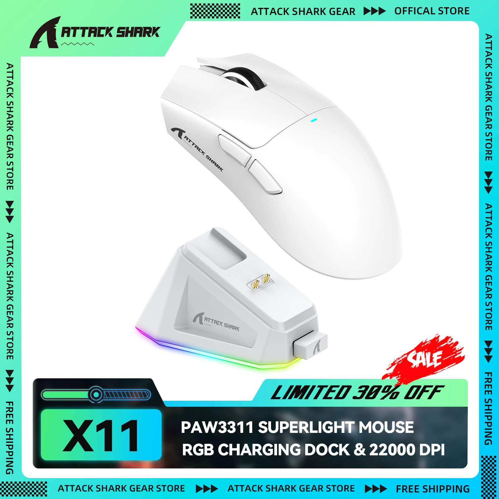 ATTACK-SHARK-X11-Mouse-para-Jogos-Sem-Fio-com-Base-de-Carregamento-Magn ...