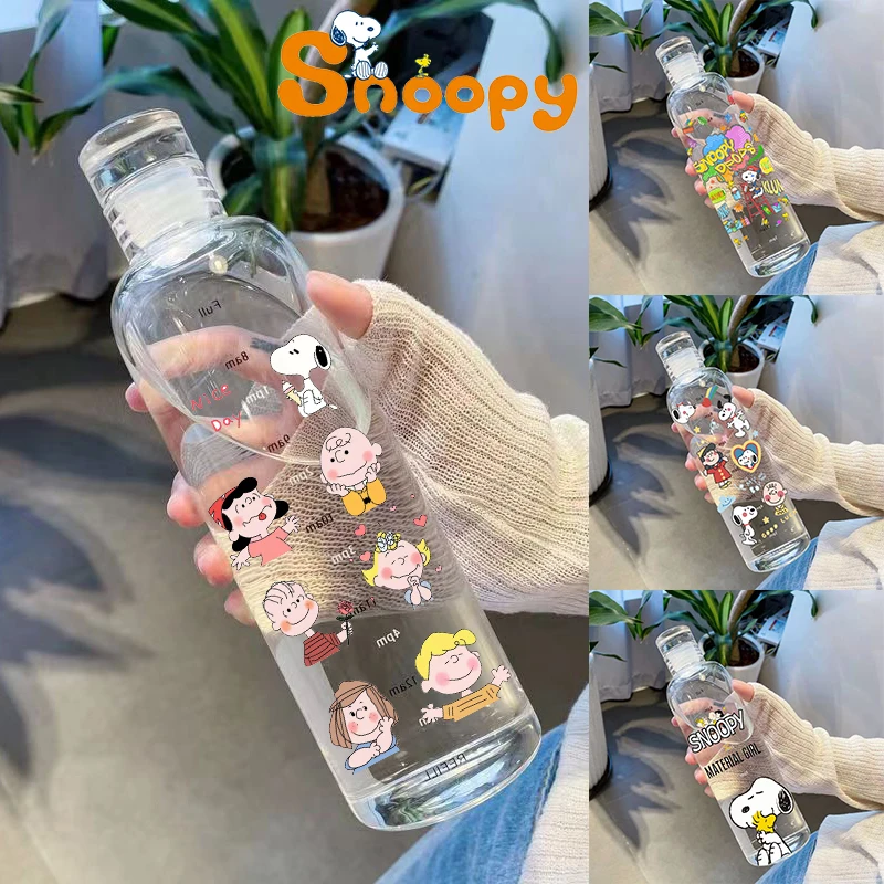 500ML Snoopy Transparent Water Bottle with Time Scale Large Capacity ...