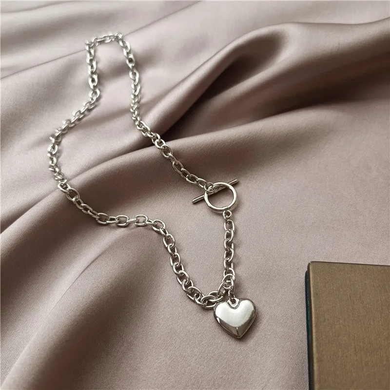 Punk Thick Lock Chain Heart Shape Pendant Choker Necklace for Women ...