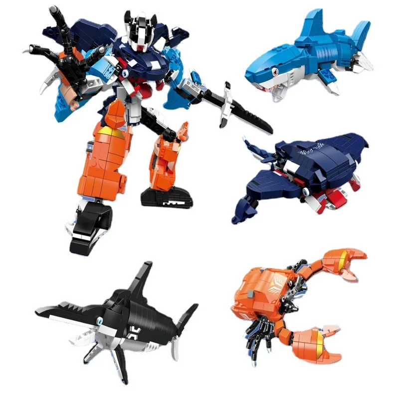 4-em-1-Guerreiro-Mecha-Block-DIY-2-em-1-Animal-Marinho-Tubar-o ...