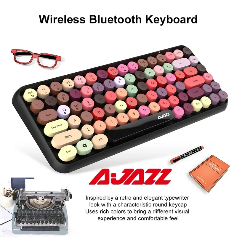 Ajazz 308i Wireless Bluetooth Keyboard 84Keys Rechargeable Typewriter ...