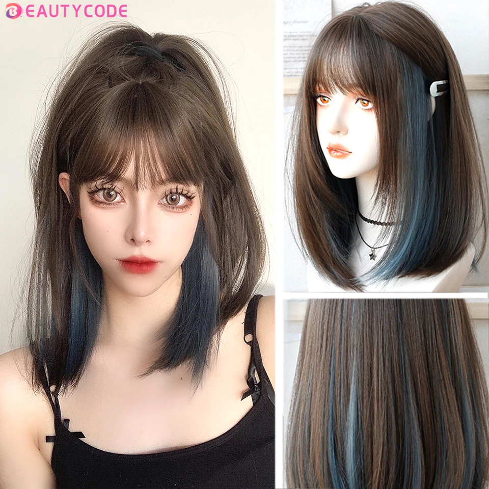 BEAUTYCODE-pelucas-sint-ticas-con-flequillo-para-mujer-cabellera-de-longitud-media-resistente-al ...
