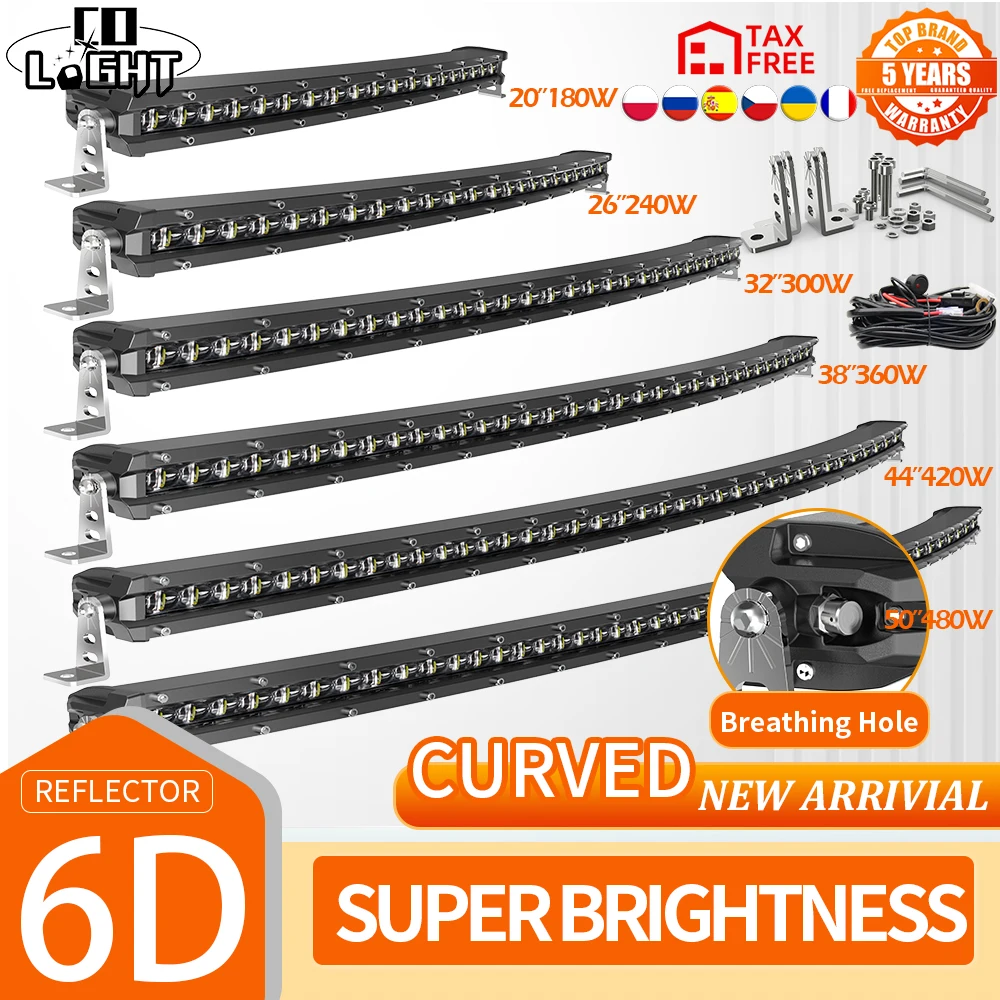 CO LIGHT 새로운 Cruved 슬림 LED 바, 20 "26" 32 "38" 44 "50", LED 라이트 바/작업 조명 ...
