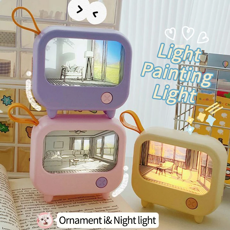 Mini-LED-Night-Light-com-Pintura-TV-Cute-Child-Learning-Table-Lamp ...