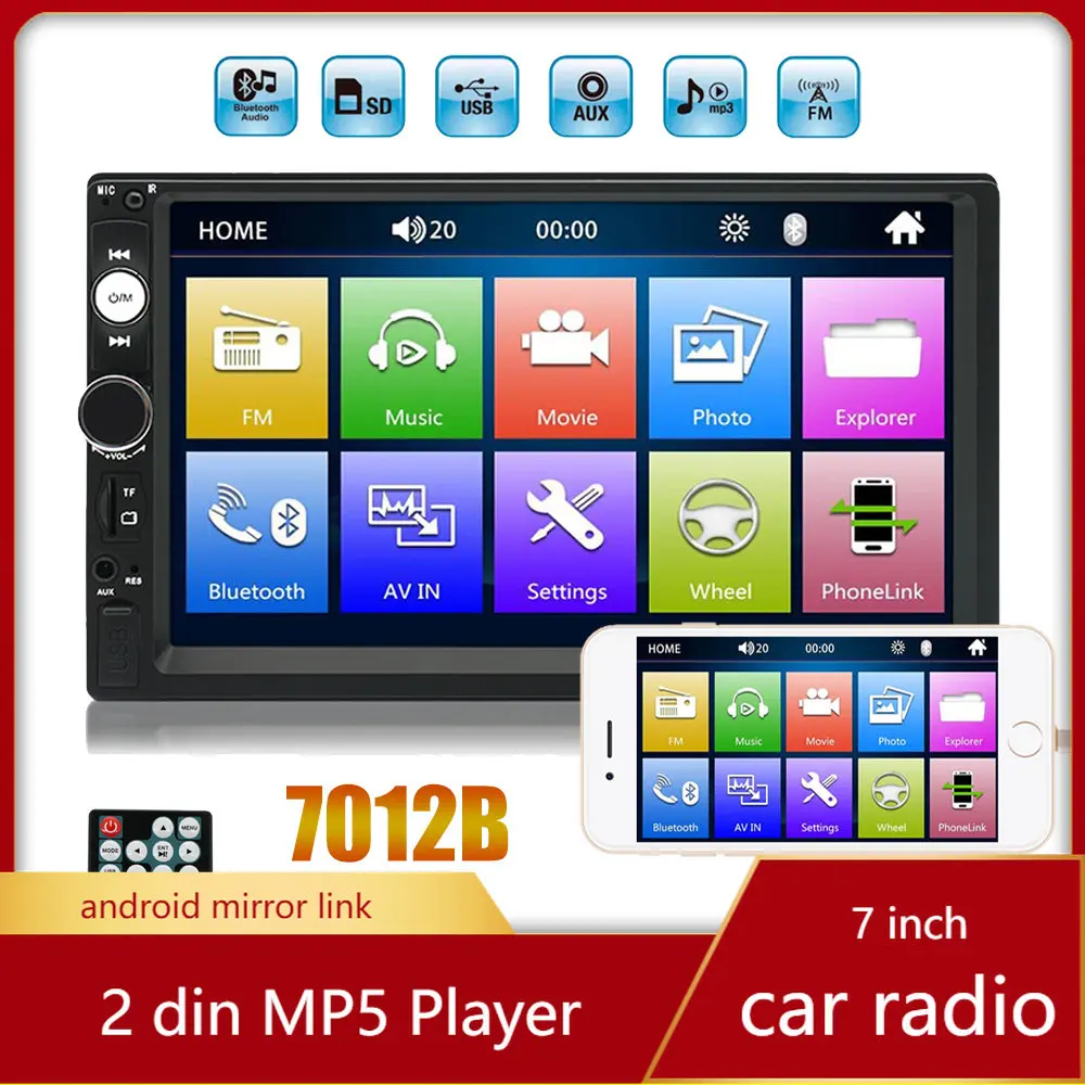 7'' 2 Din Car Radio MP5 Player Android Touch Screen Stereo FM Bluetooth ...
