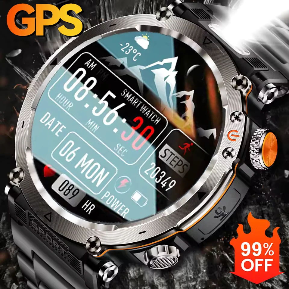 Men's Military Grade GPS Smartwatch with AMOLED HD Screen 1000mah ...