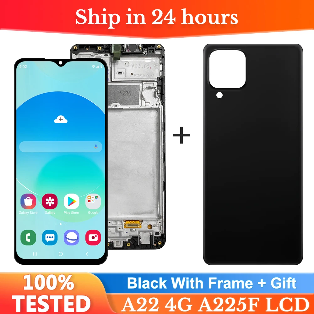 100% 테스트 삼성 갤럭시 A22 4G LCD 디스플레이 터치 스크린 디지타이저, 프레임 어셈블리 포함, 삼성 A225F ...