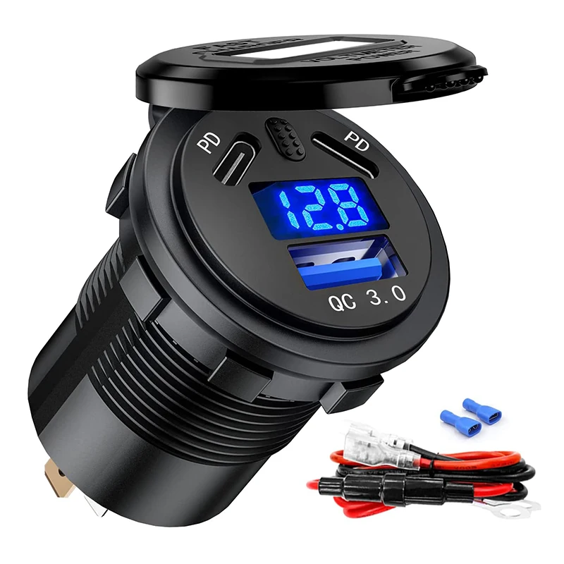 Kewig-108W-USB-Car-Charger-Socket-Dual-PD-Type-C-QC-3-0-with-Voltmeter ...