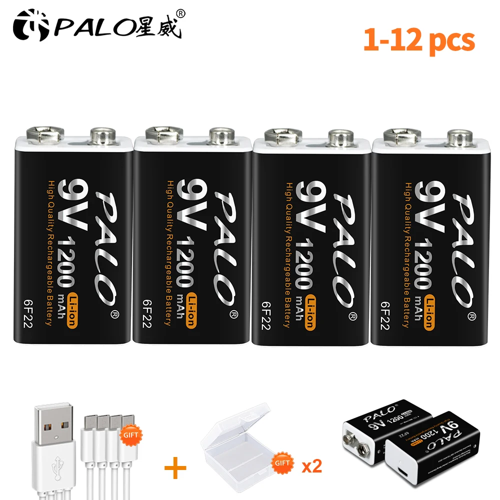 PALO-1200mAh-Micro-USB-9V-Battery-Rechargeable-9-Volt-Li-ion-6F22 ...