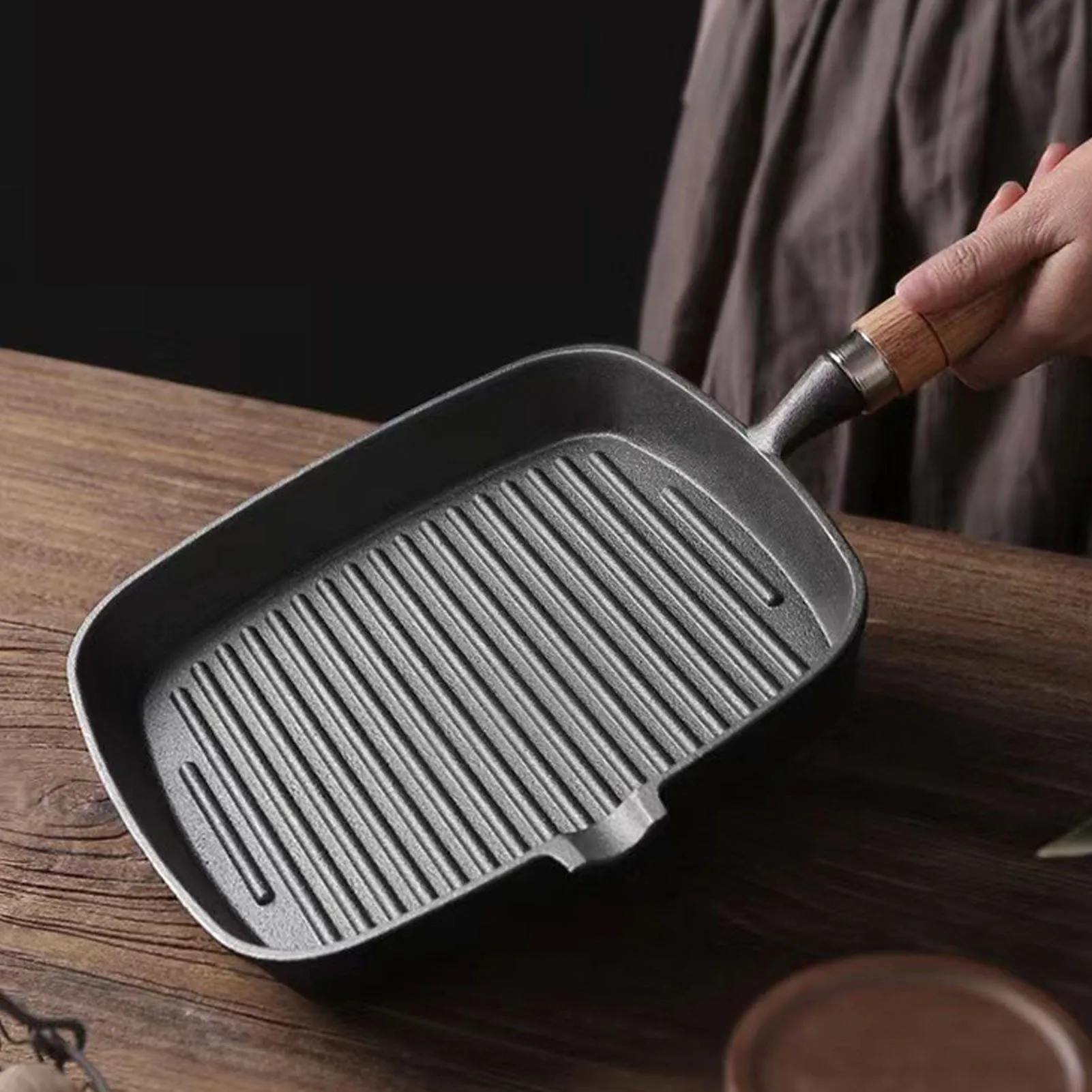 Cast Iron Skillet Uncoated Non Stick Square Grill Pan Multifunctional ...