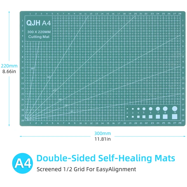 QJH A1/A2/A3/A4 PVC Self-Healing Cutting Mat Double-Sided Green Cutting ...