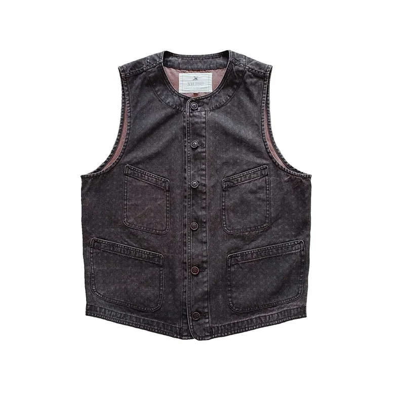 Men-s-Vintage-Washed-Distressed-Vest-Cargo-Vest-Amekaji-Overalls-Dark ...