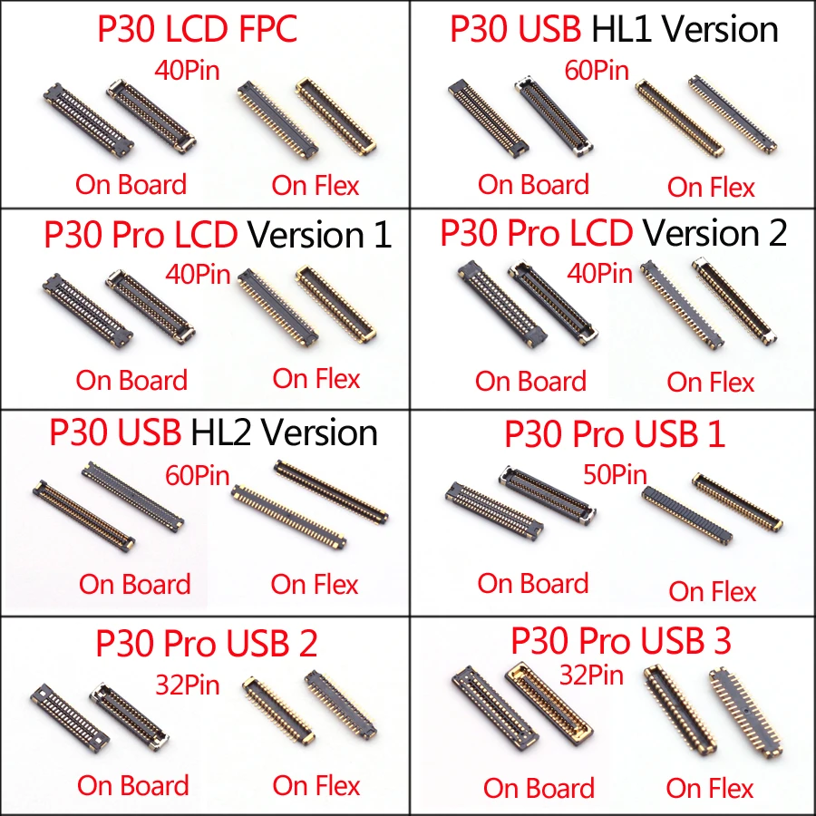 2pcs 60 50 40 32 Pin USB Charging Charger Port FPC Connector On Motherboard For Huawei P30 Pro ...