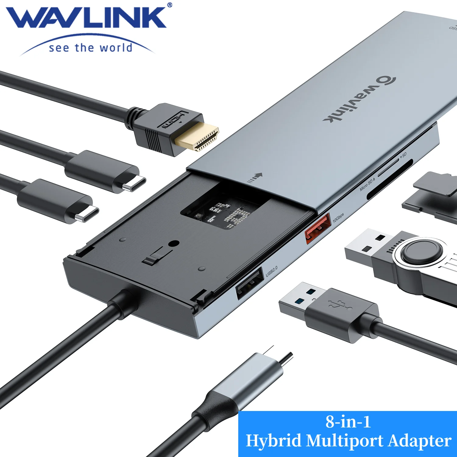 Wavlink Multifunctional USB-C Hub with M.2 NVMe/SATA SSD Enclosure 8-in ...