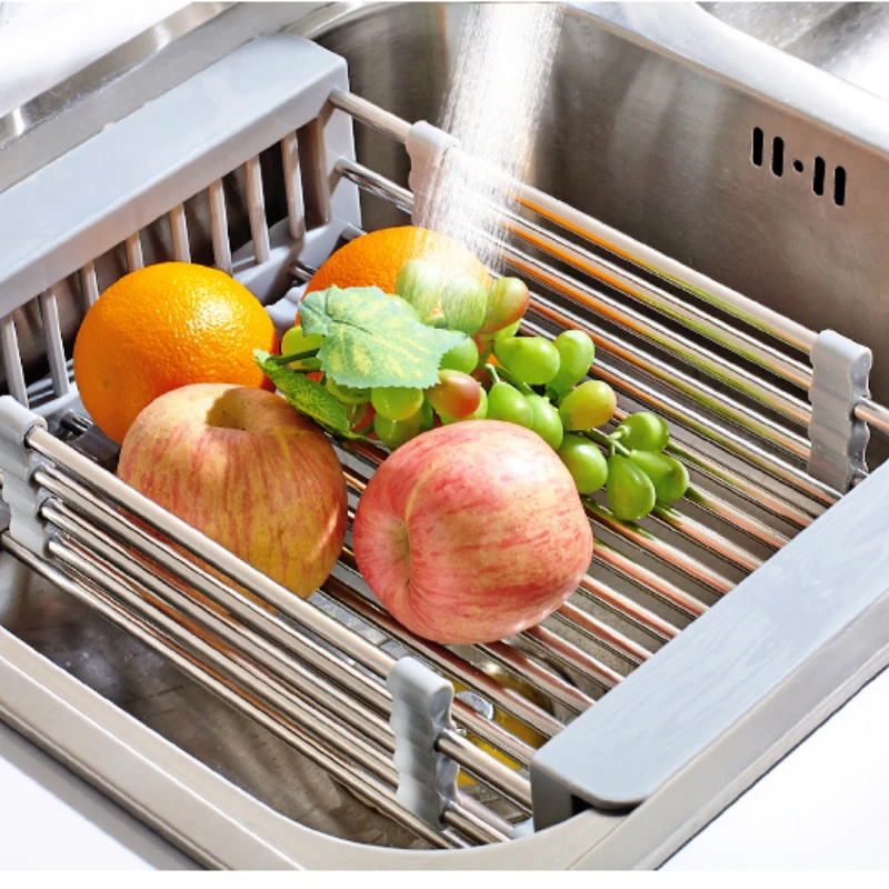 Kitchen-Sink-Tableware-Drainer-Drain-Basket-Stainless-Steel-Retractable ...