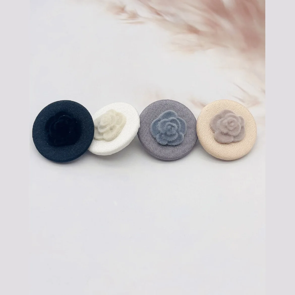 Fashion Rose Flower Flocking Wrap Fabric Buttons For Women's Coat ...