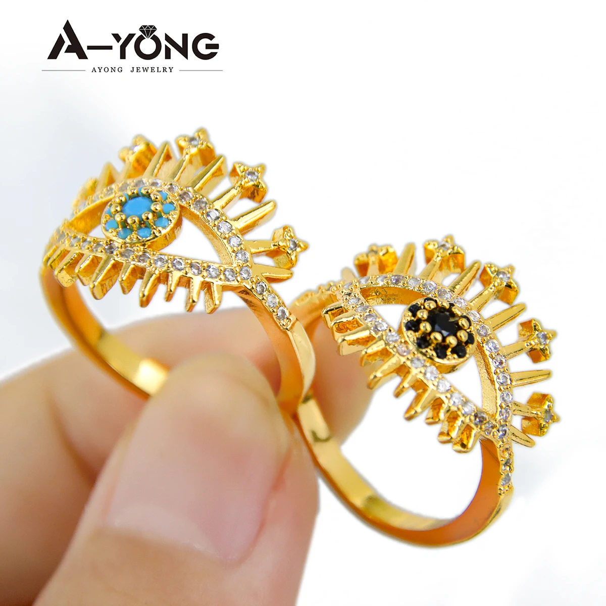 Turkish-Evil-Eye-Gold-Rings-21K-Gold-Plated-Middle-East-Dubai-Couple ...