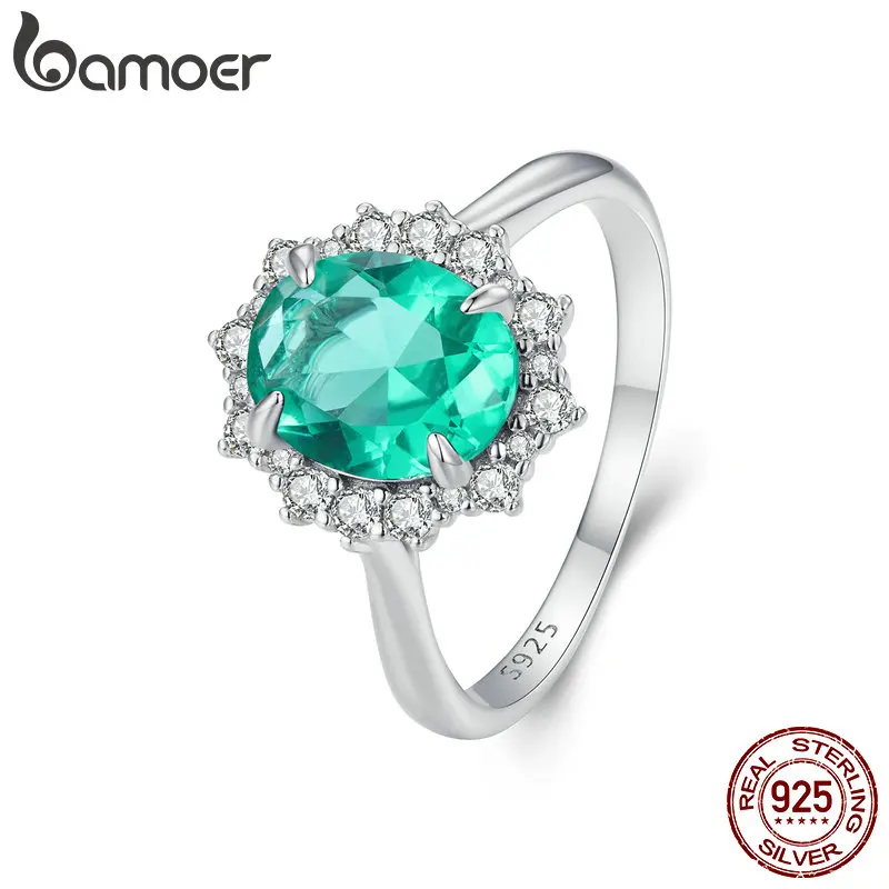 Bamoer 925 Sterling Silver Luxury Light Green Ring for Women Exquisite ...