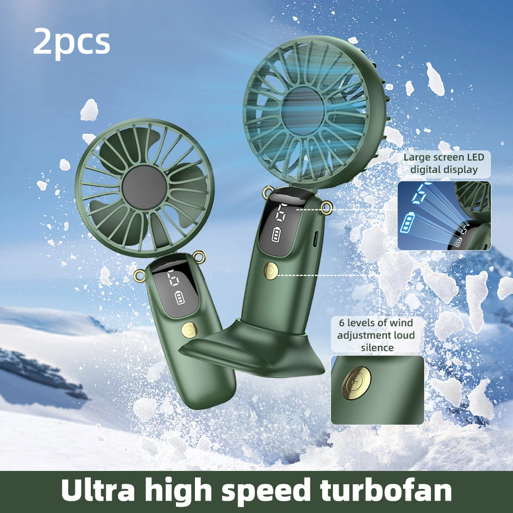 2PCS Mini Handheld Fan 6 Speed USB Rechargeable Portable Foldable Desk ...
