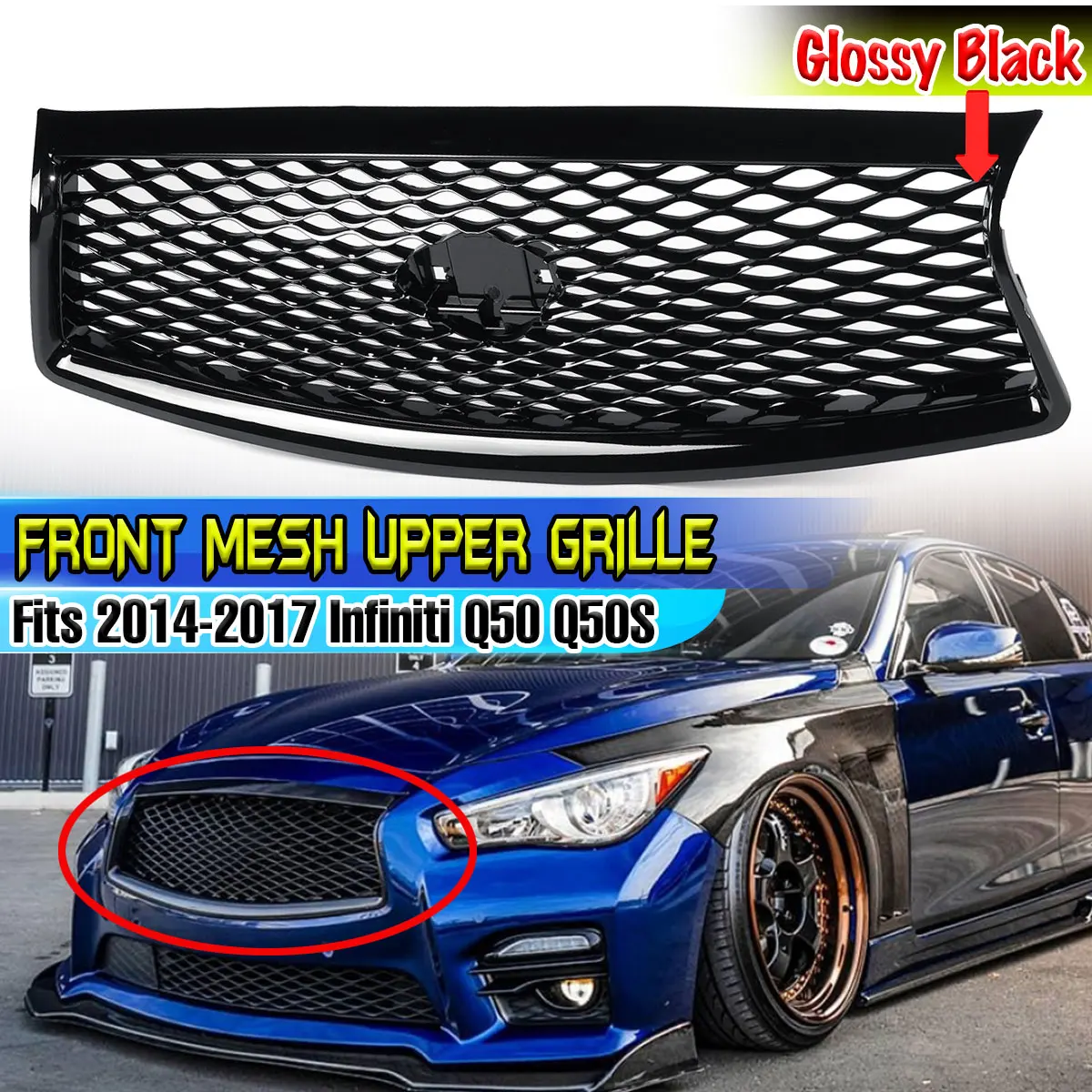 Front-Grille-Grill-Car-Replacement-Upper-Bumper-Hood-Mesh-Body-Center ...