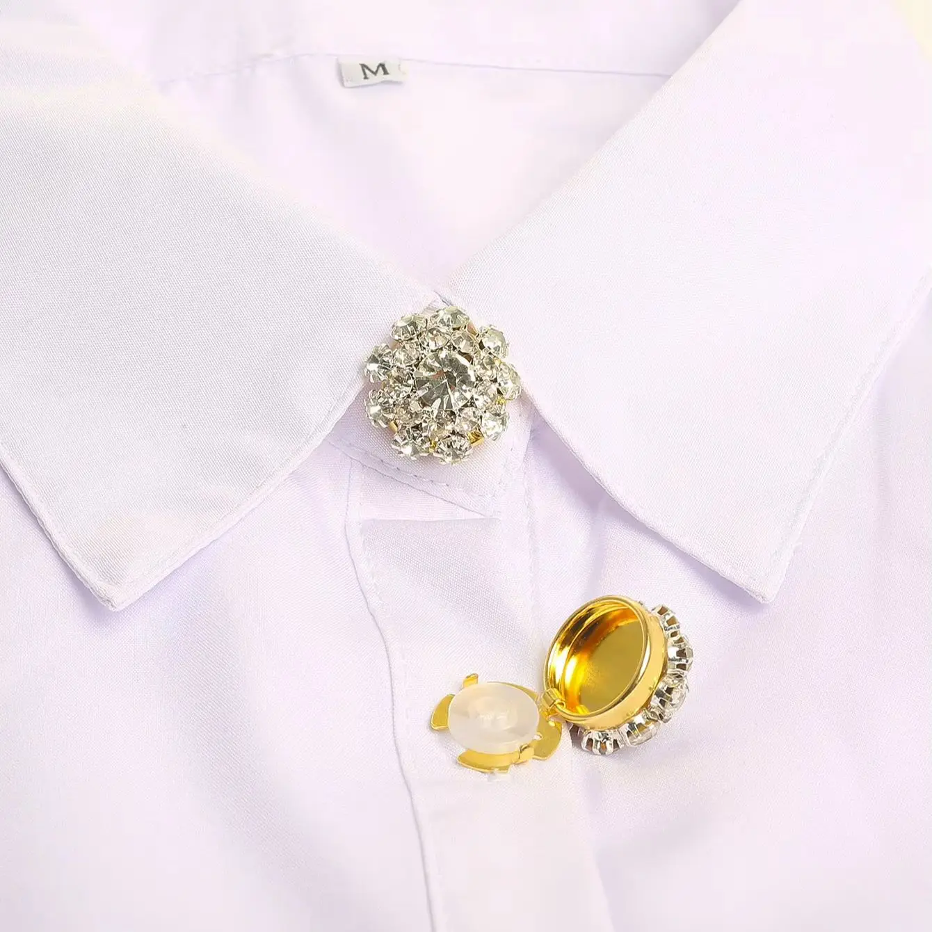 2pcs Luxury Rhinestone Button Covers Crystal Cufflinks Copper No-sew ...