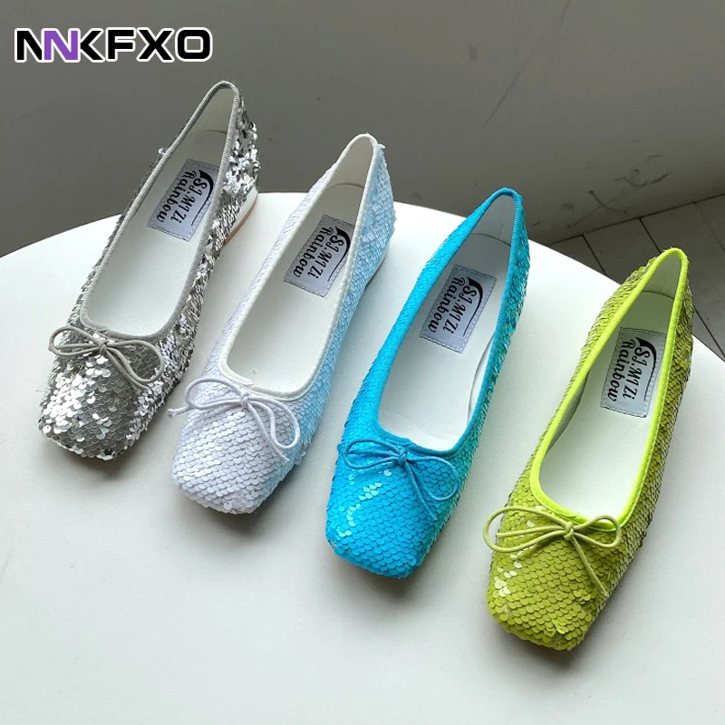 Bling Bling ballerina woman flats square toe glitter moccasins slip on ...