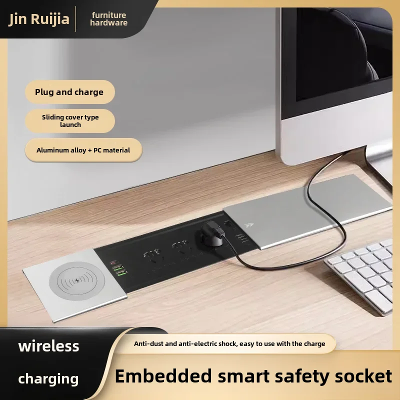 Multi-functional-Office-Desktop-Embedded-Socket-Panel-Wireless-Charging-Usb-Hiding-Slide-Cover ...