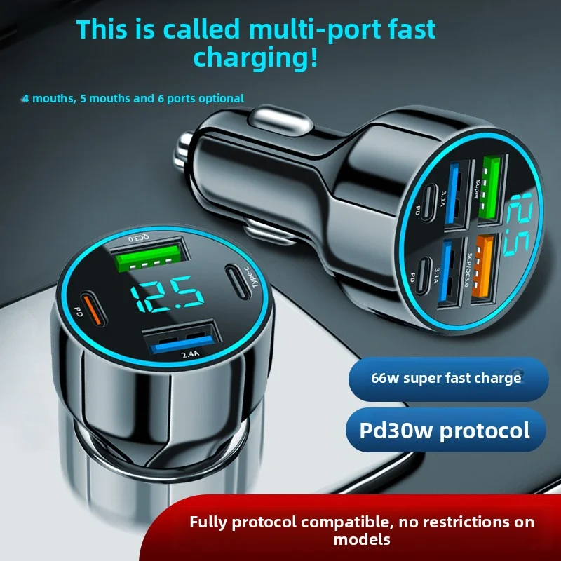 Digital Display Car Charger 4USB Dual 3.1A Super 66W Fast-Charge PD 30W ...
