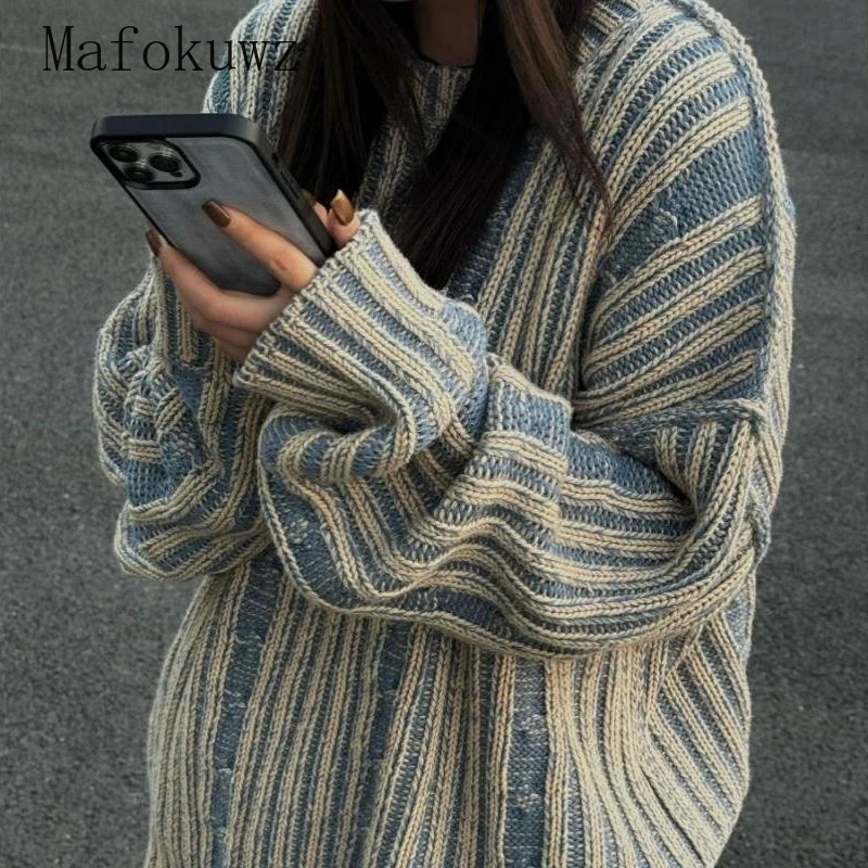 American-Retro-Twist-Stripe-Knitted-Sweater-Fashion-Couple-Loose-Casual ...