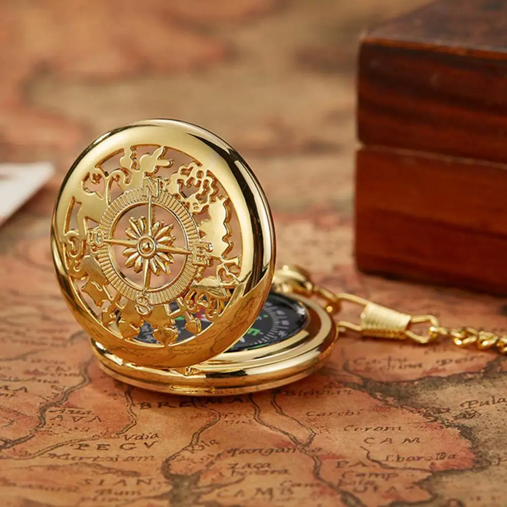 Vintage-Pocket-Small-Watch-Compass-Watch-With-Chain-Hollow-Heart-Cover ...