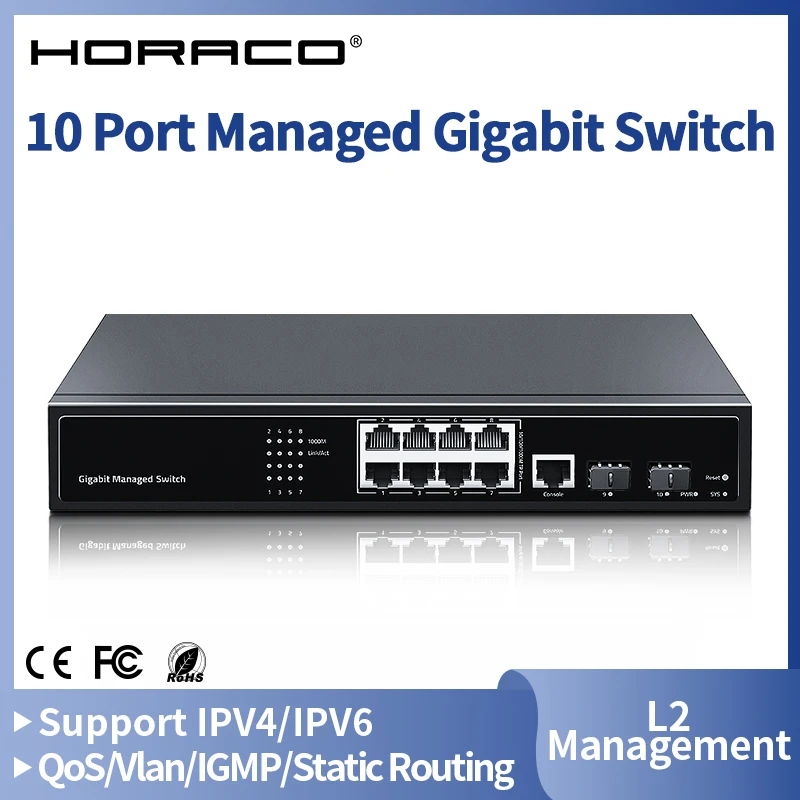 Horaco 10 Port Managed Gigabit Ethernet Switch 1000mbps L2 Management ...