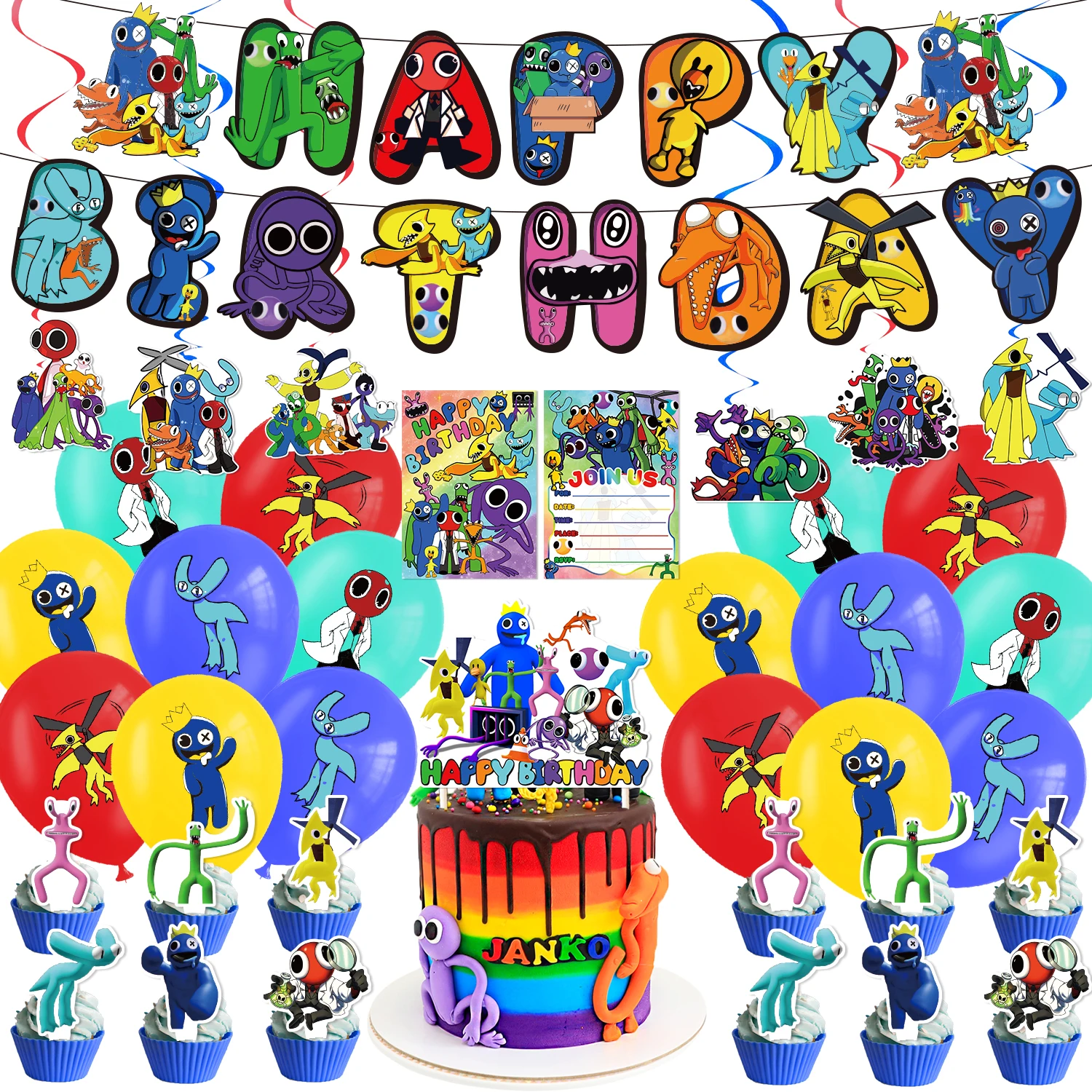 Rainbow-Friends-Theme-Birthday-Party-Paper-Banner-Cupcake-Toppers ...