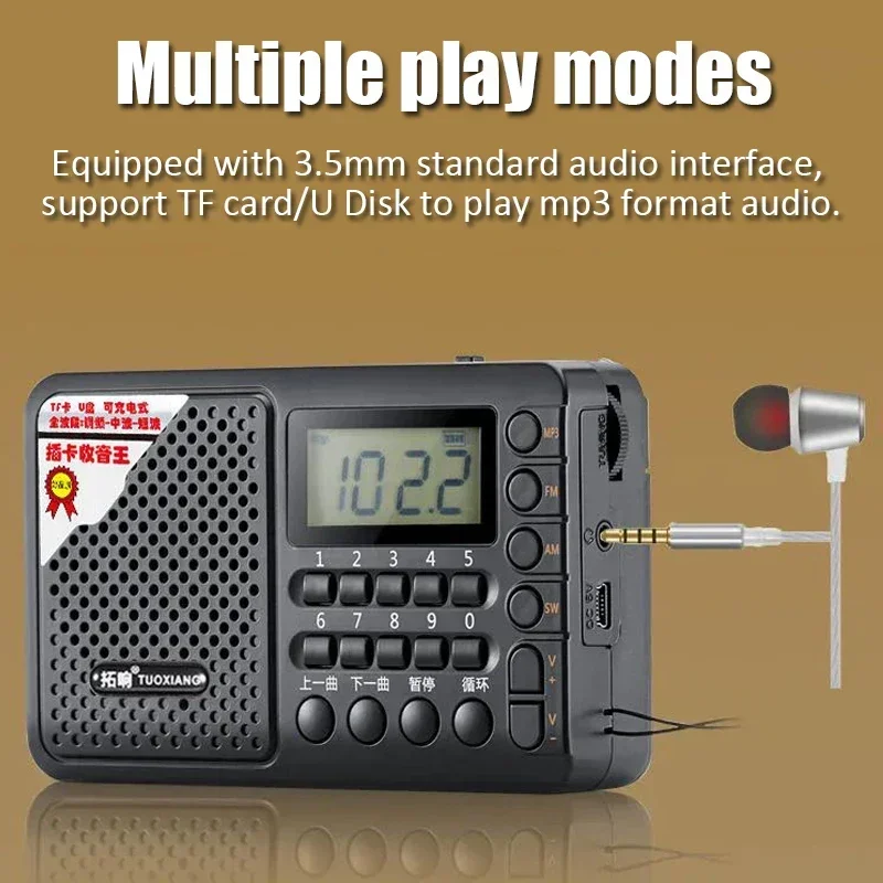 Portable Full Band Radio FM/Am/SW Receiver Rechargeable Radio Tf/USB ...