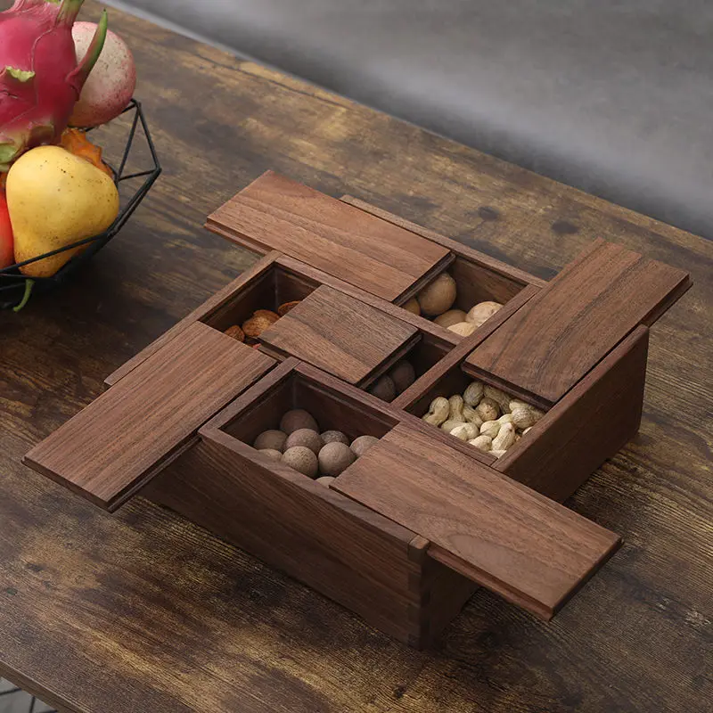 China Black Walnut Multi Treasure Box Square Living Room Food Storage ...