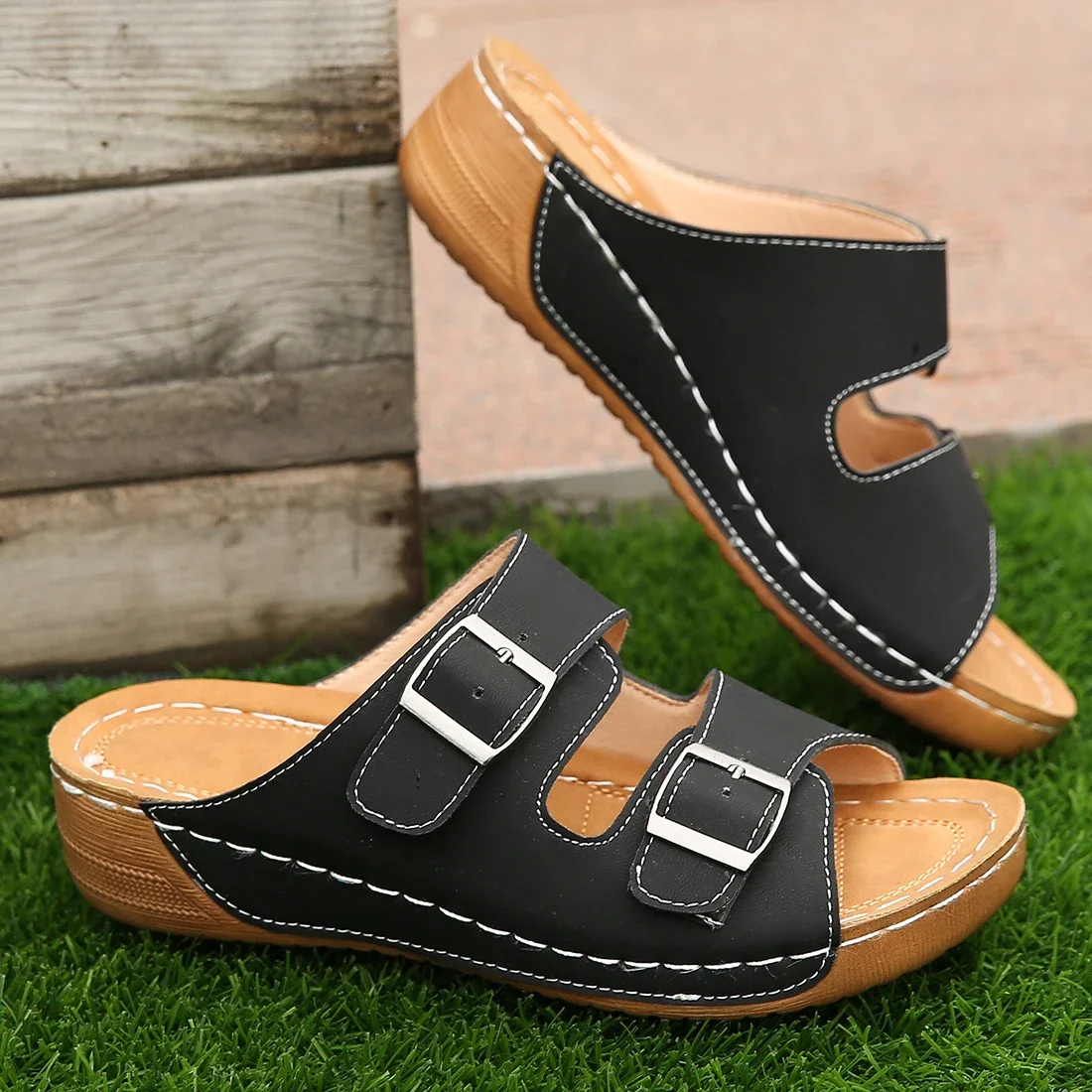 New-Summer-Slippers-Women-s-Wedge-Sandals-Fashion-Design-Double-Buckle ...
